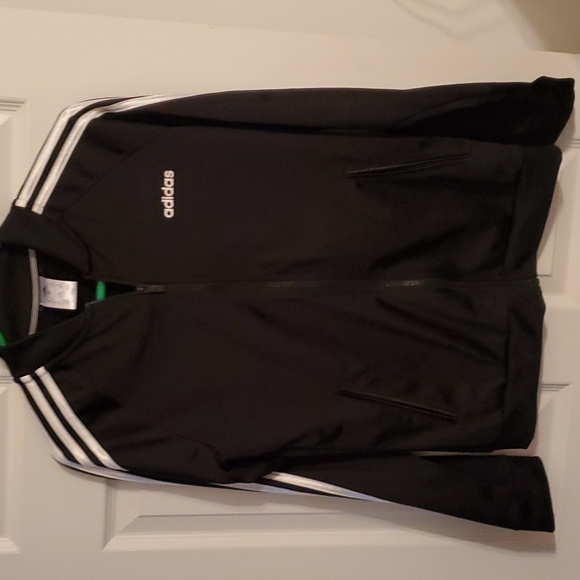 adidas | Jackets & Coats | Adidas Black Jacket White Stripe Sleeves M ...